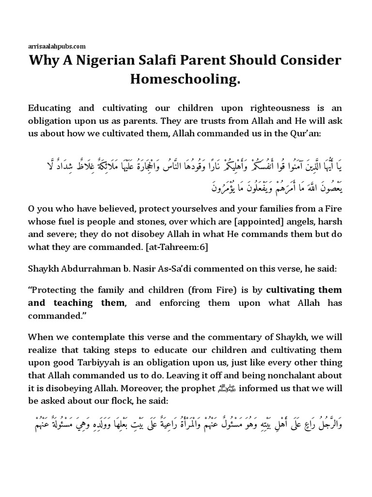 Why A Nigerian Salafi Parent Should Consider Homeschooling PDF | PDF ...