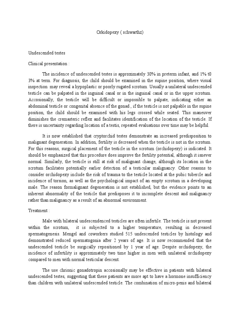 Undescended Testes (Orchidopexy) | PDF | Medicine | Anatomy