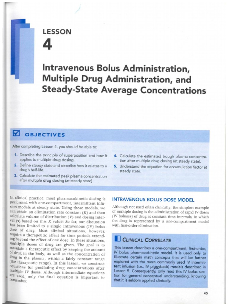 Multiple Dose One Compartment IV Bolus Administration | PDF