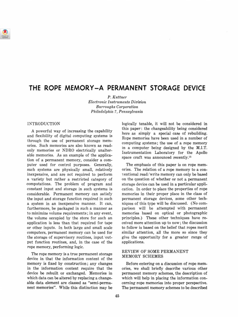 The Rope Memory-A Permanent Storage Device | Download Free PDF | Inductor | Computer Data Storage