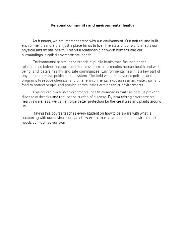 Personal Community and Environmental Health | PDF