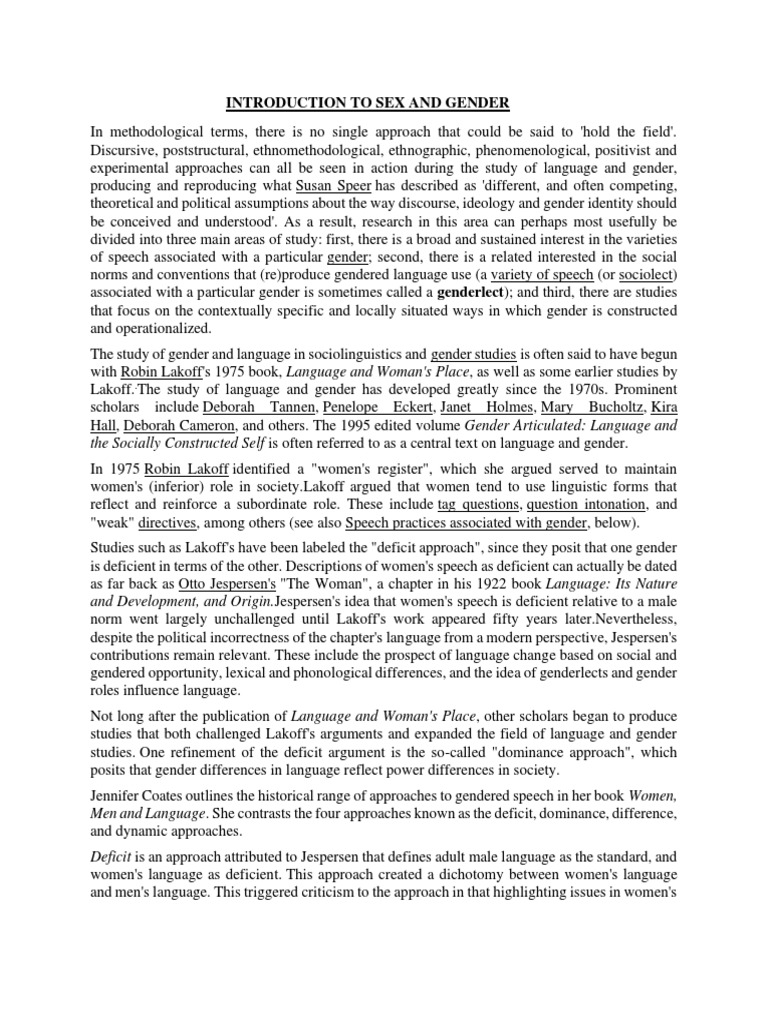 Understanding Language And Gender Dynamics Pdf Gender Gender Studies
