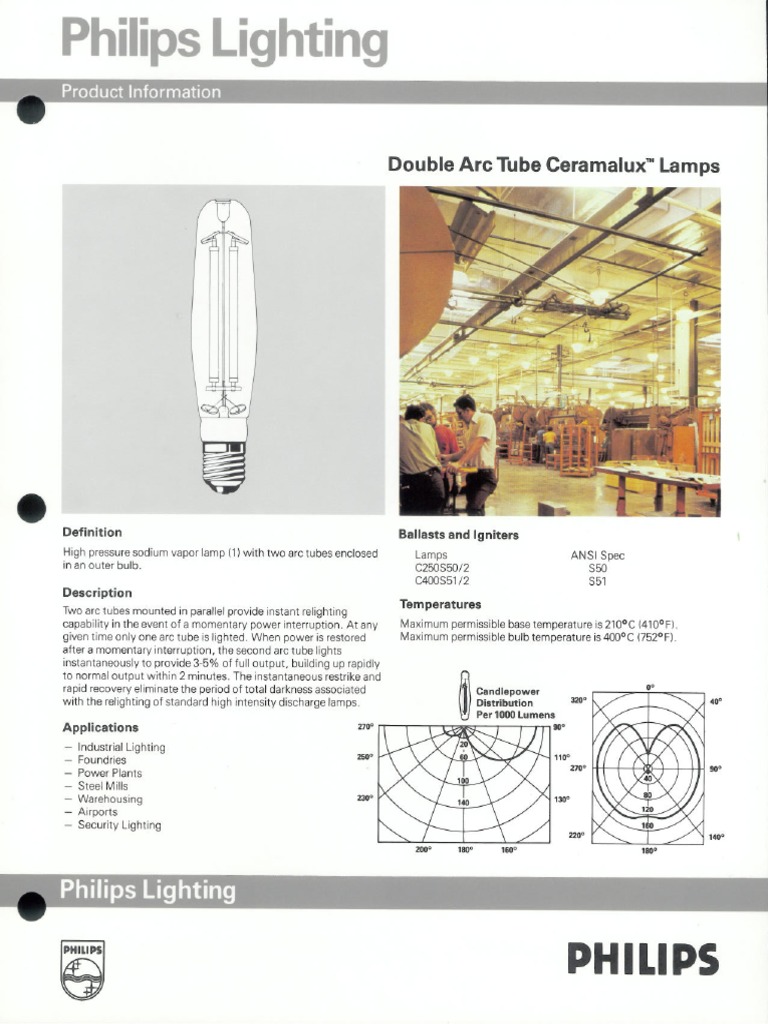 Philips Double Arc Tube Ceramalux HPS Lamps Bulletin 11-88 | PDF
