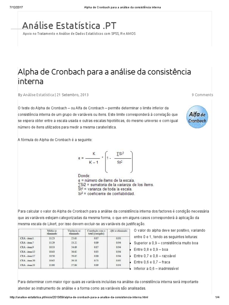 Alpha de Cronbach para A Análise Da Consistência Interna | PDF | Análise de dados | SPSS