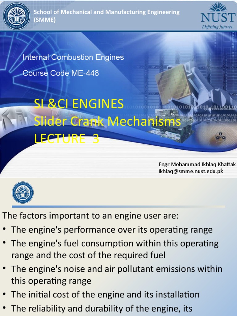 ME-439 ICE Lec 3 CISI Slider Crank | PDF | Engines | Combustion