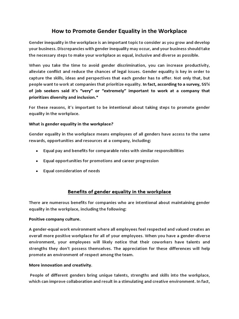 How To Promote Gender Equality in The Workplace | PDF | Gender Pay Gap ...