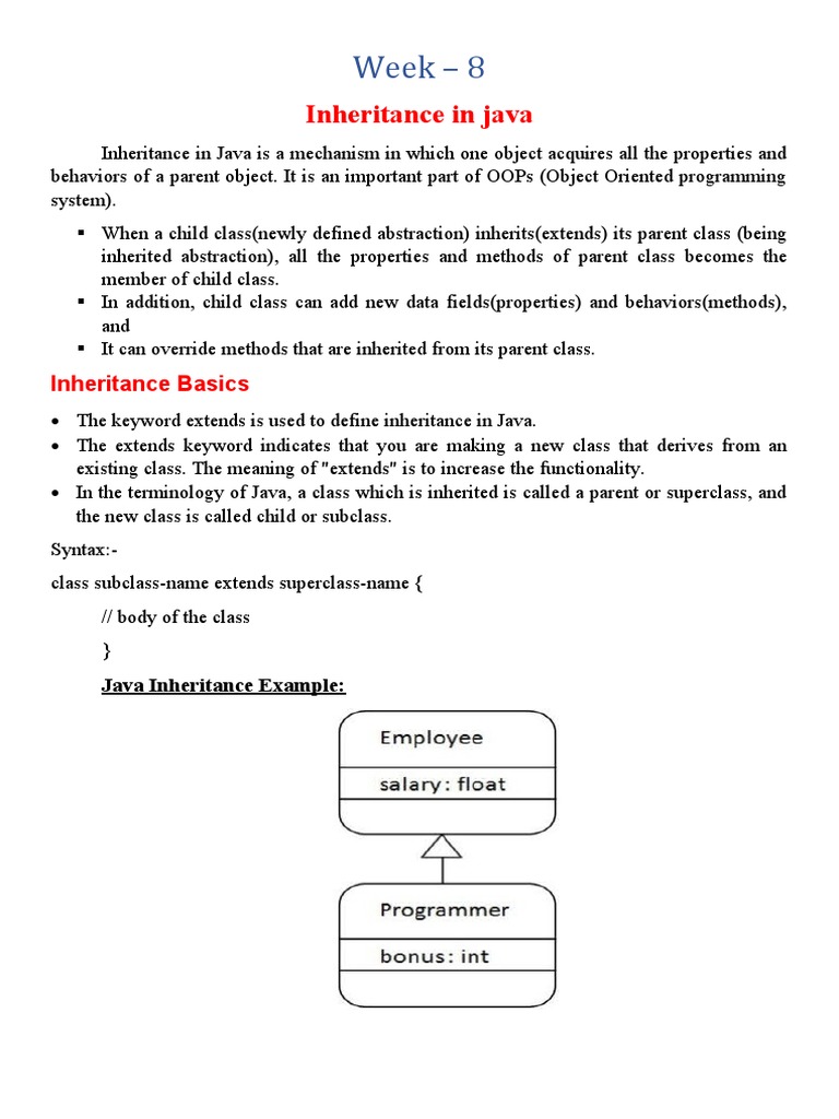 Java Week - 8 | PDF | Inheritance (Object Oriented Programming) | Class (Computer Programming)