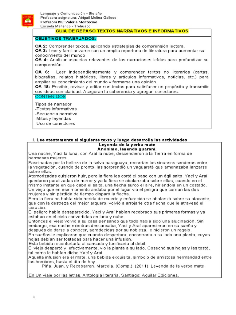 Guía de Repaso 6to Textos Narrativos e Informativos | PDF