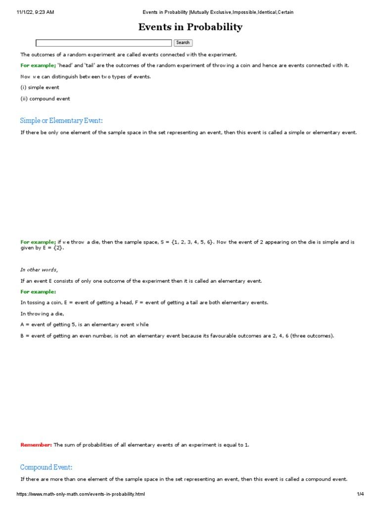 Events in Probability - Mutually Exclusive, Impossible, Identical ...