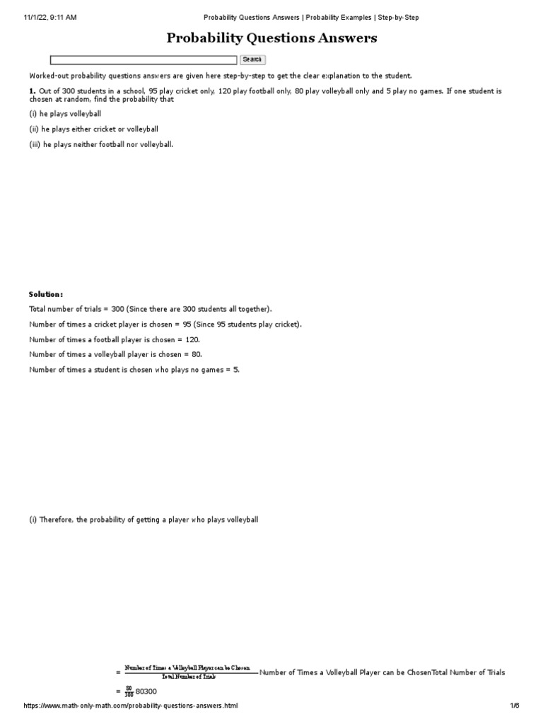 Probability Questions Answers - Probability Examples - Step-by-Step PDF ...