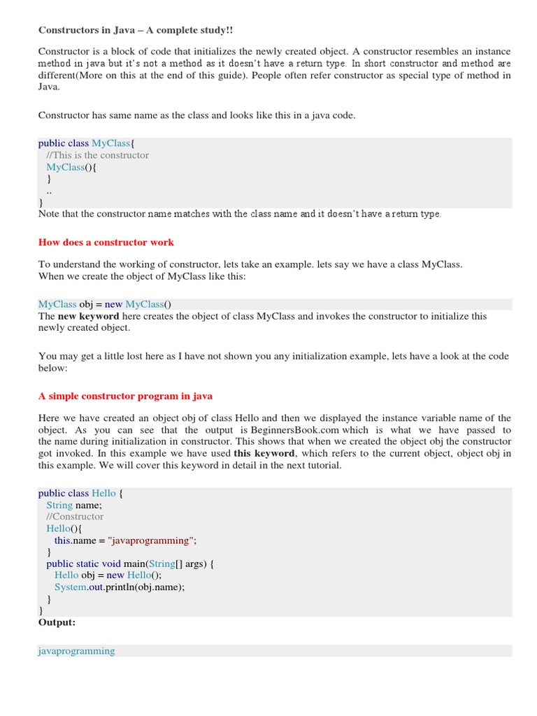 Constructors in Java PDF | PDF | Programming | Constructor (Object ...