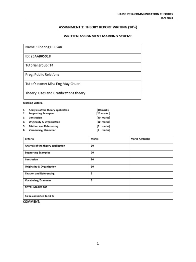 A1 Theory Report Writting Marking Scheme Update APPROVED | PDF ...