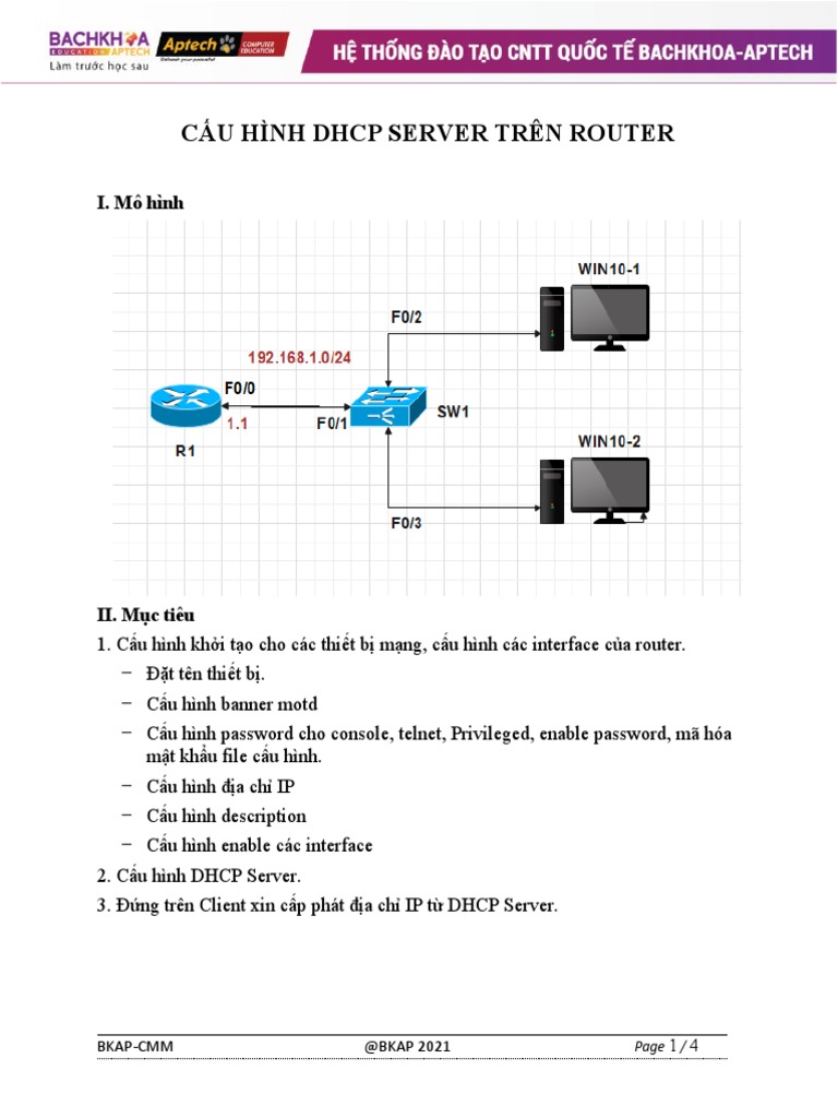 CẤU HÌNH DHCP SERVER TRÊN ROUTER | PDF