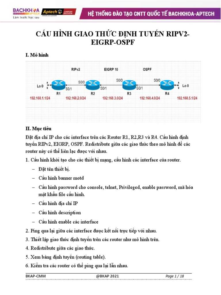 CẤU HÌNH GIAO THỨC ĐỊNH TUYẾN RIPV2-EIGRP-OSPF | PDF