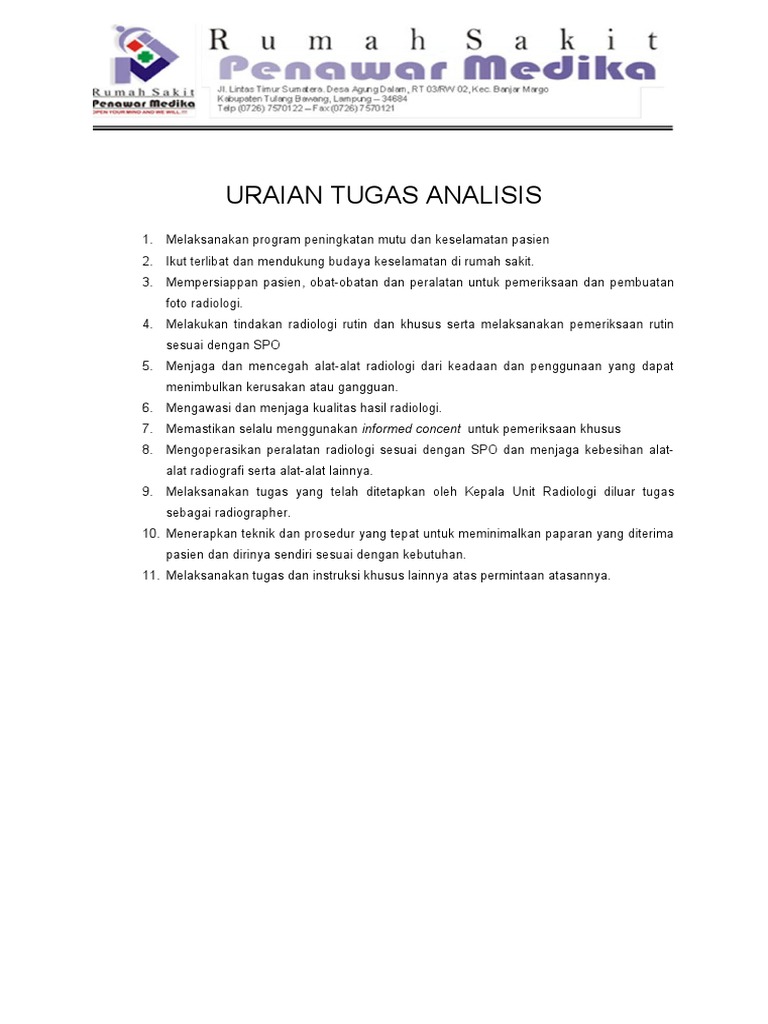 Uraian Tugas Radiografer | PDF