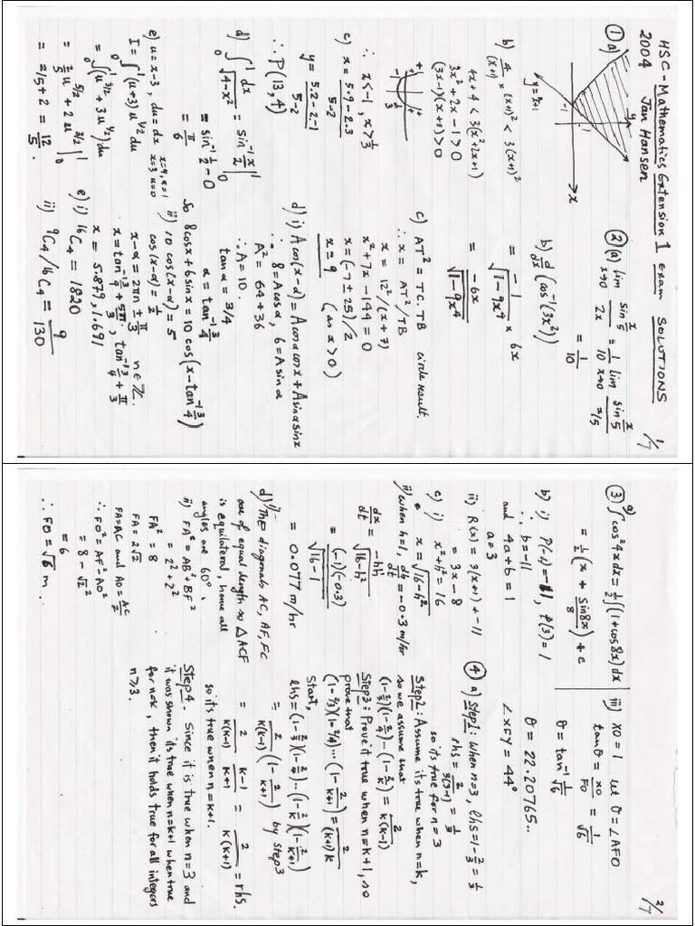 Maths Ext 1 2004 Jan Hansen's Solutions | PDF