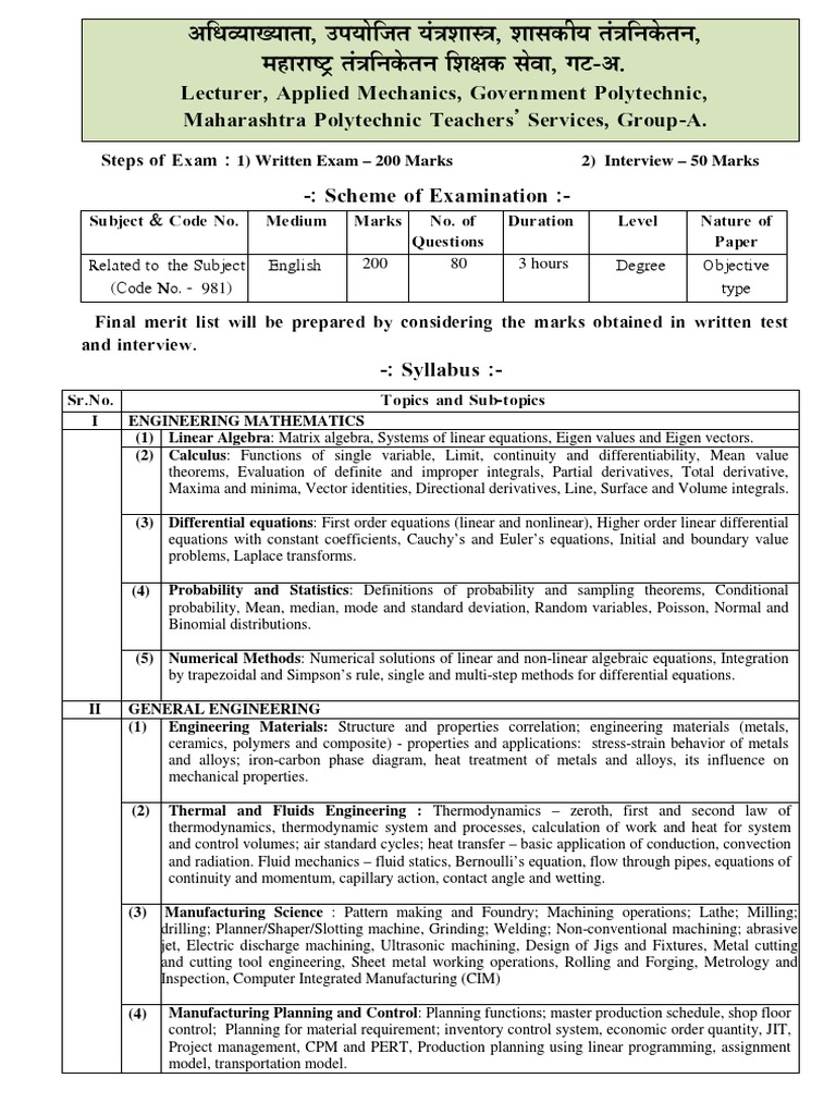Government Polytechnic Lecturer Exam Syllabus | PDF | Bending | Stress ...