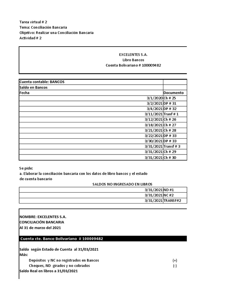 Conciliación Bancaria | PDF | Bancos | Economias