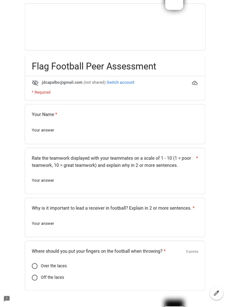 Flag Football Peer Assessment | PDF