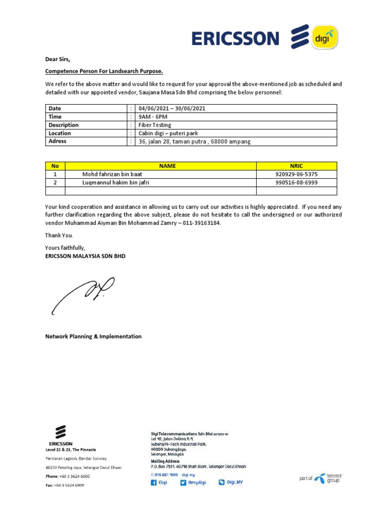 Access Letter - Puteri Park | PDF