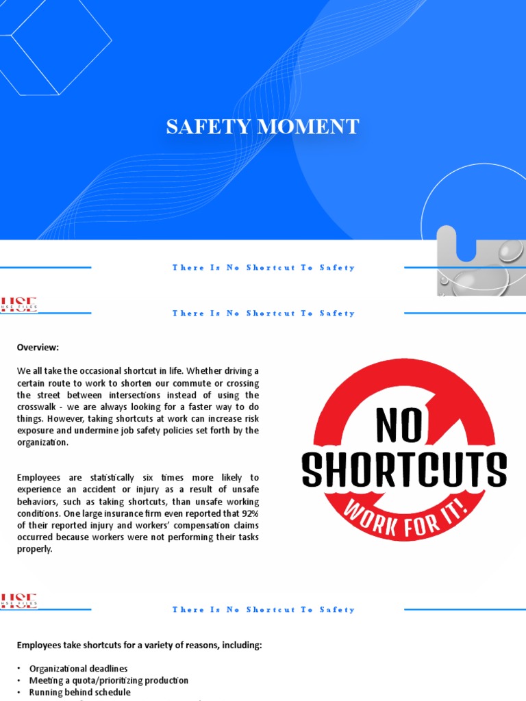 Safety Moment There Is No Shortcut To Safety 448cuo | PDF | Personal ...
