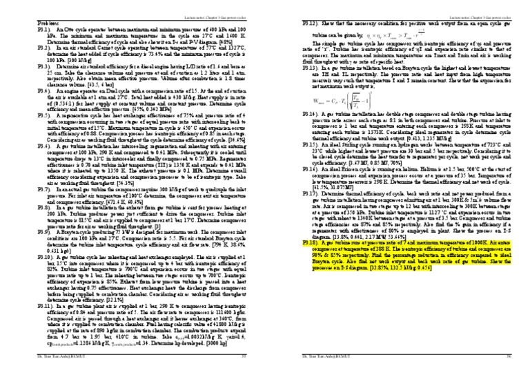 3 Gas Power Cycles - Problems | Download Free PDF | Gas Turbine | Gas ...