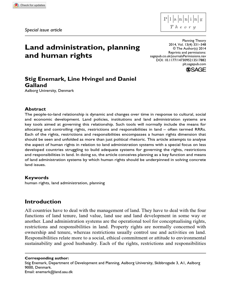 Land Administration, Planning and Human Rights: Stig Enemark, Line ...