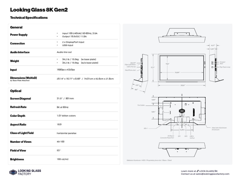 Looking Glass 8k Gen2 Technical Specification | PDF | Usb | Electrical ...
