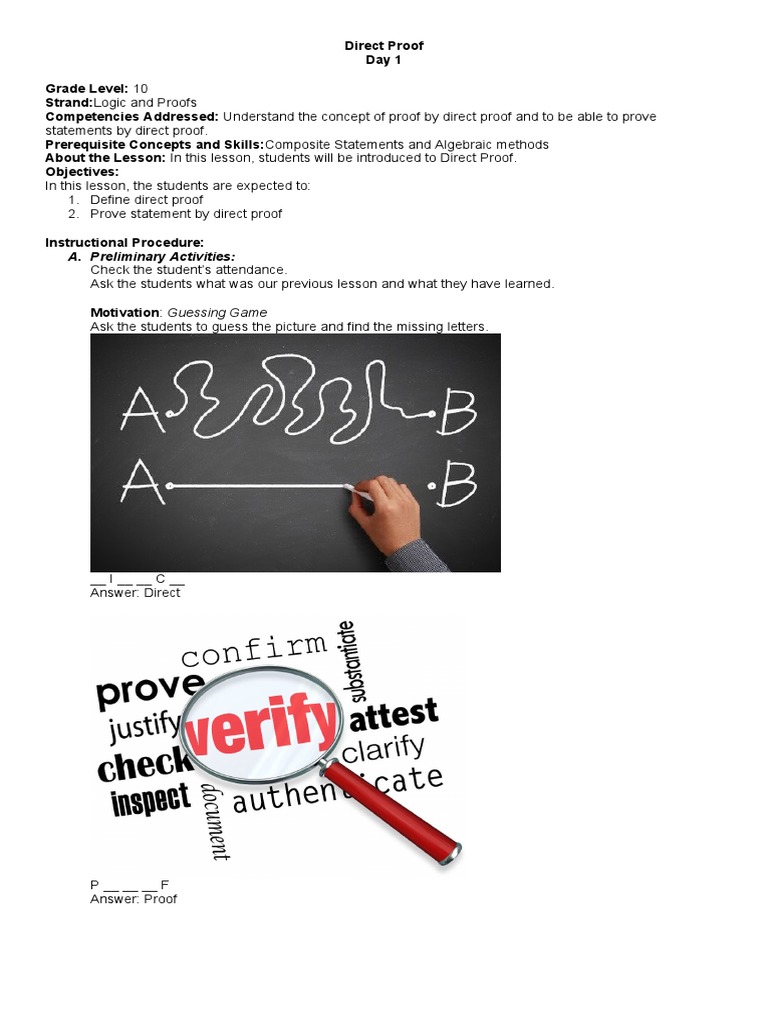 Lesson Plan G10 Day 1 Direct Proof | PDF | Mathematical Proof | Integer