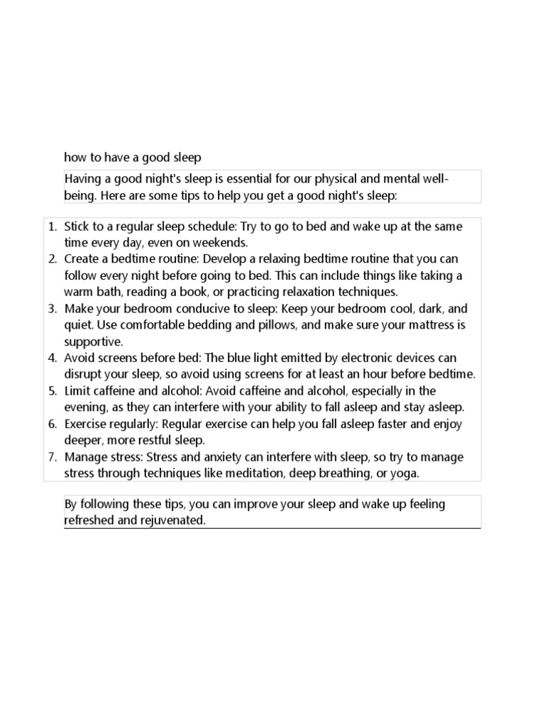 How To Have A Good Sleep | PDF | Wellness | Lifestyle
