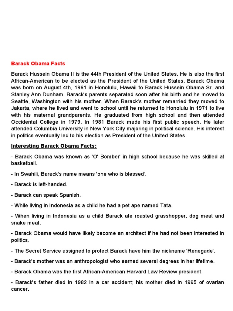 Barack Obama Facts | Download Free PDF | Barack Obama | Presidency Of ...