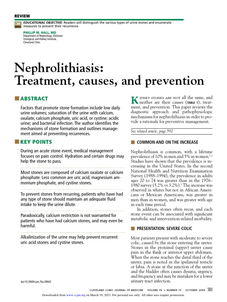 Nephrolithiasis: Treatment, Causes, and Prevention | PDF | Medical ...