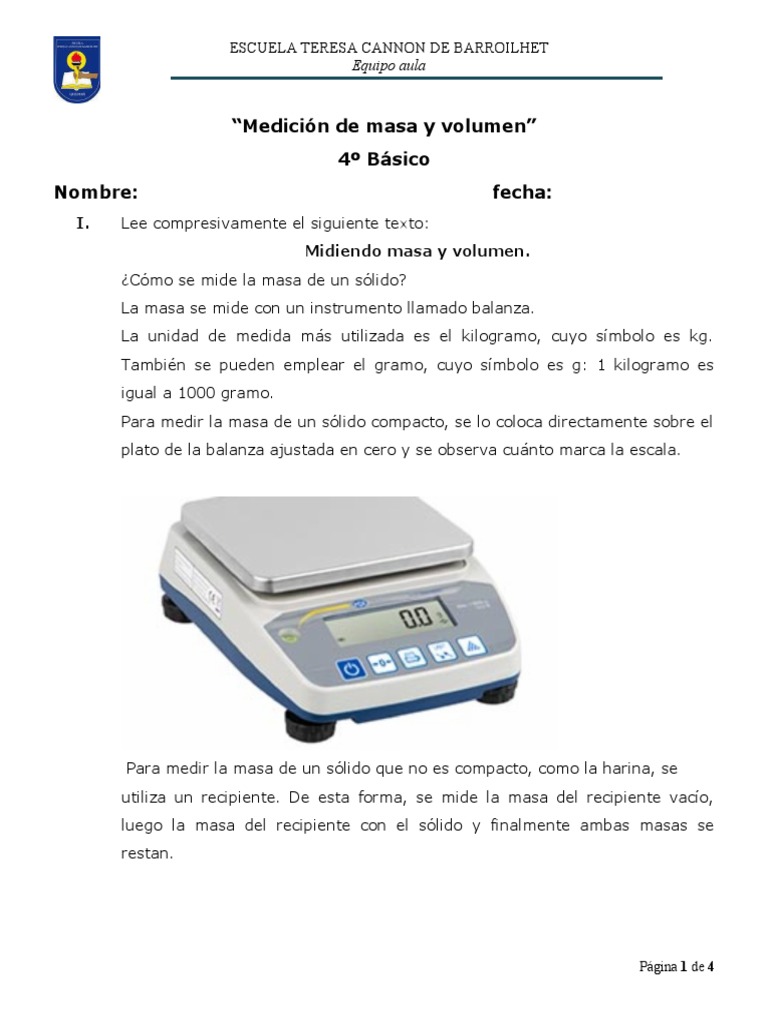 Medición de Masa y Volumen para Niños | PDF | Masa | Volumen