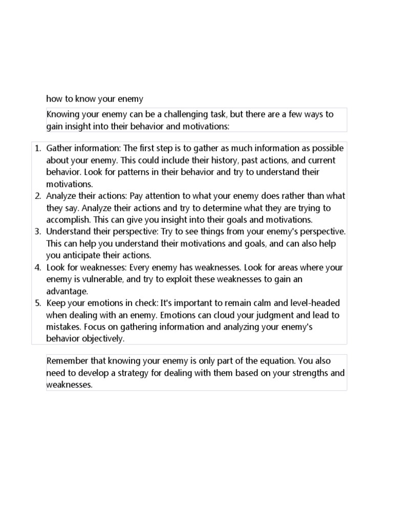 How To Know Your Enemy | PDF