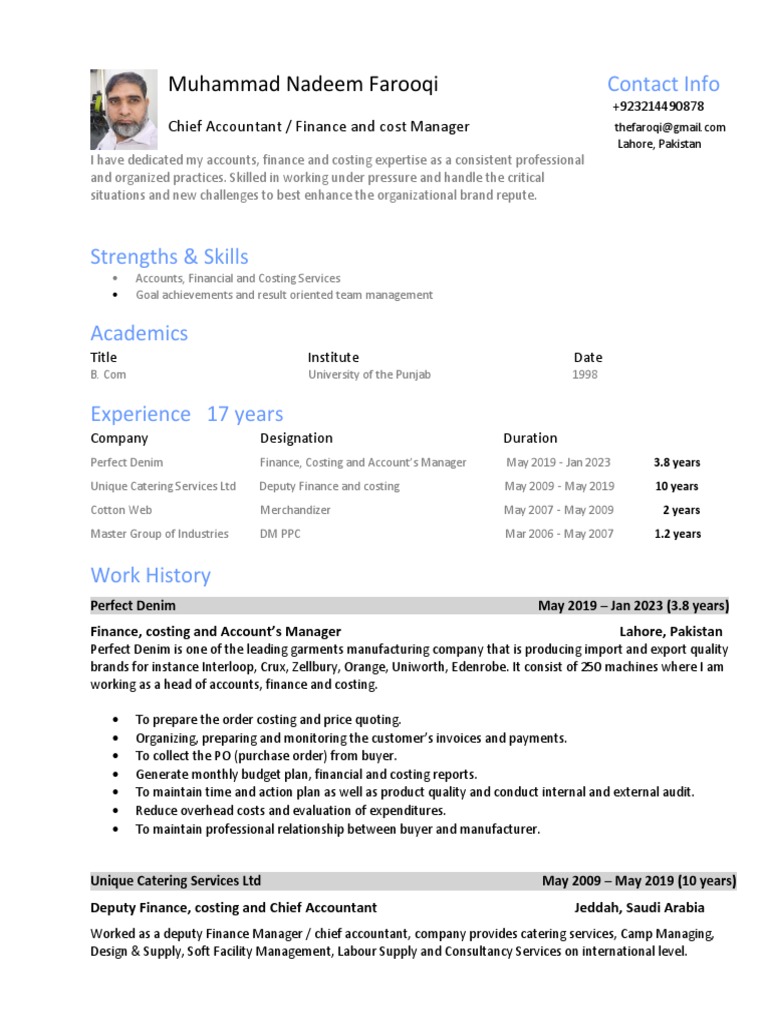 Muhammad Nadeem Farooqi Resume | PDF | Procurement | Accounting