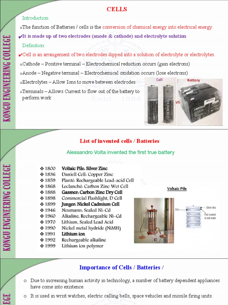 Batteries PDF | PDF | Rechargeable Battery | Electrochemistry