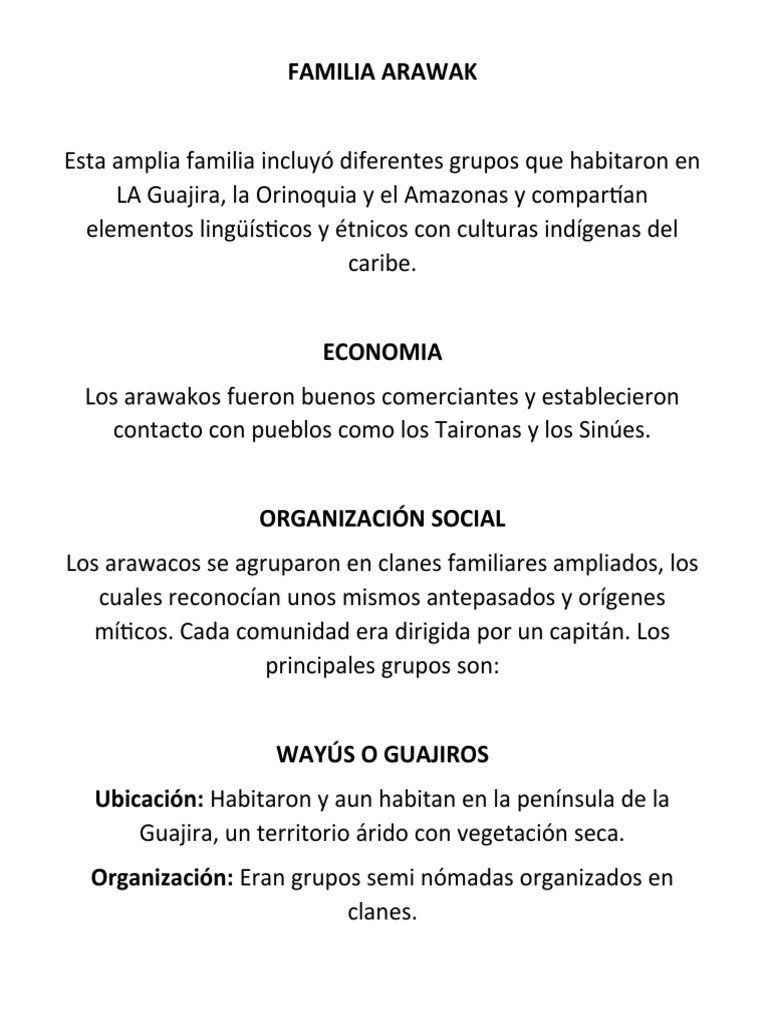 Familia Arawak | PDF | Pueblos Indígenas de las Américas