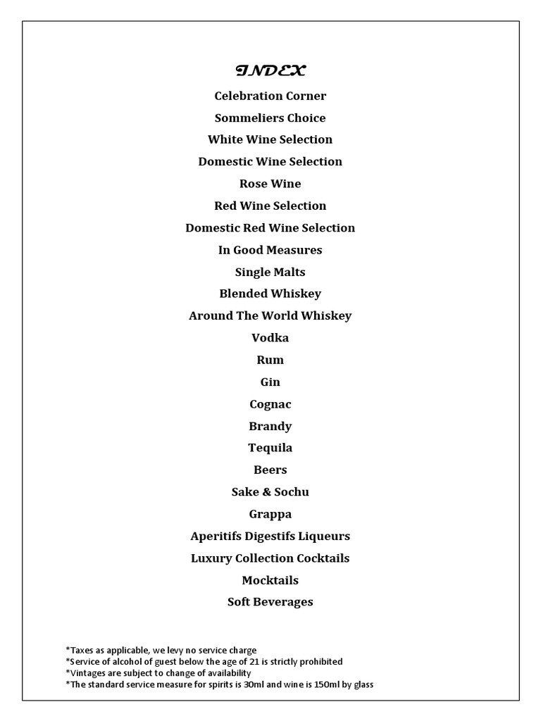 ITC Gardenia Alcohol Menu Overview | PDF | Martini (Cocktail) | Rose