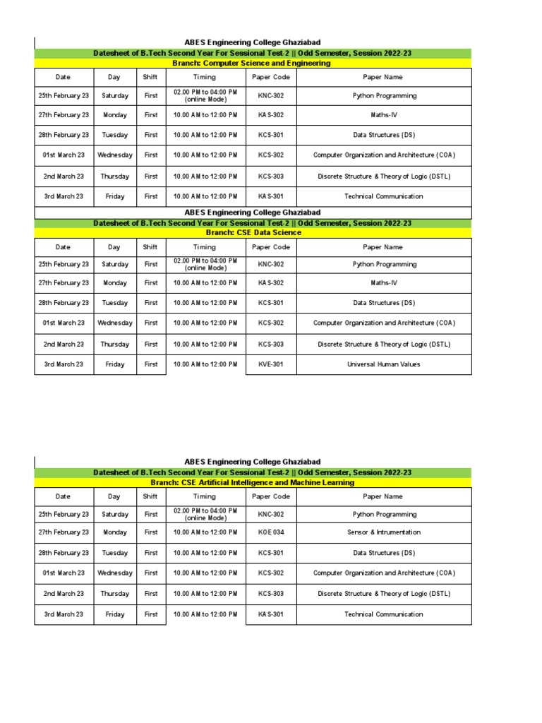 ST-2 Examination Schedule First Year & Second Year, M.Tech First Year | PDF | Engineering ...