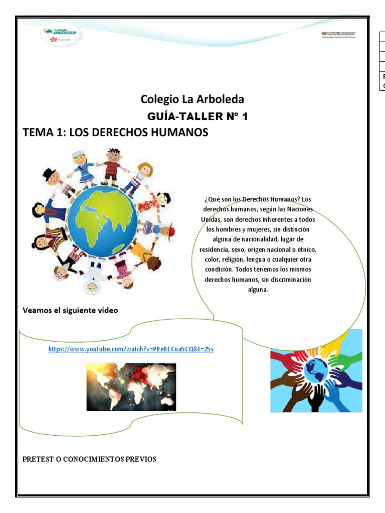 Taller Guia 1 de Grados 6 Derechos Humanos | PDF | Derechos humanos | Homo Sapiens