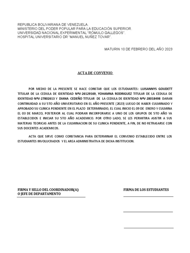 Acta de Convenio | PDF