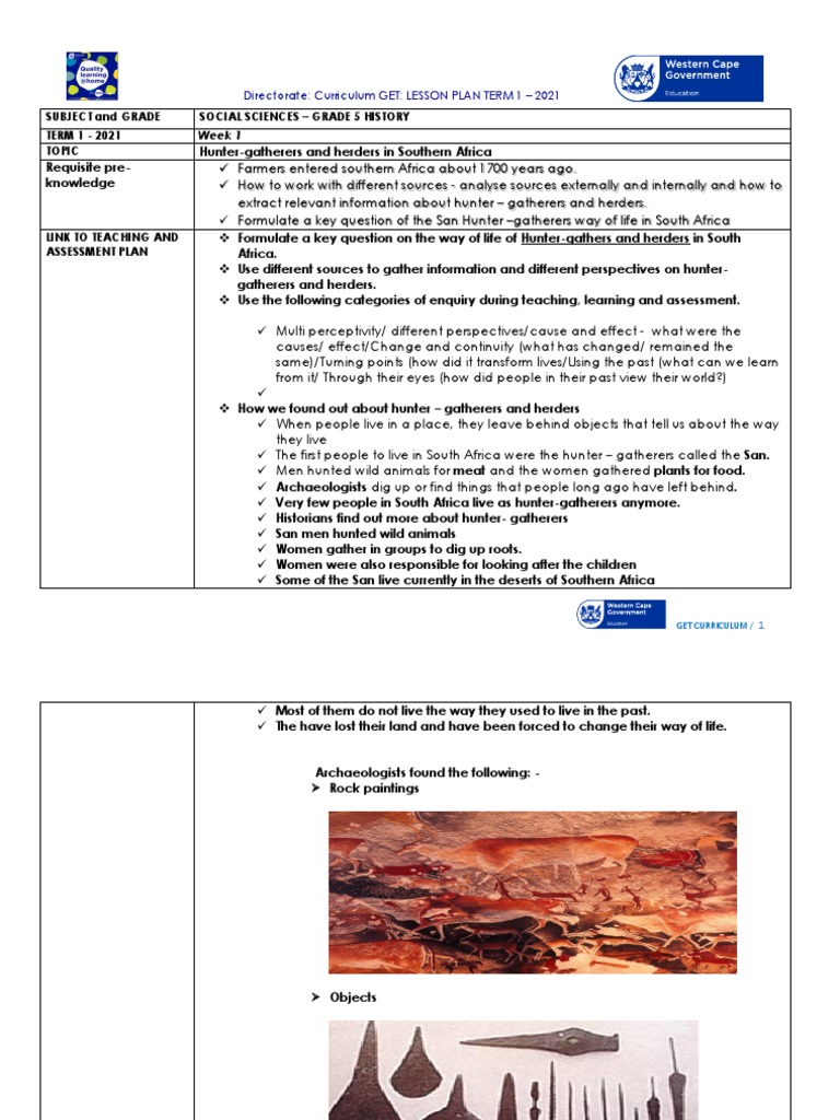 Grade 5 Term 1 History Lesson Plan | PDF | Rock Art | Curriculum