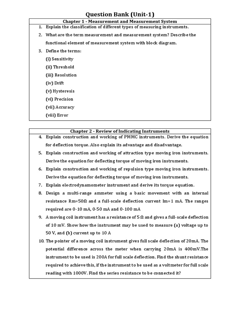 Question Bank Unit 1 | PDF | Electrical Engineering | Electricity
