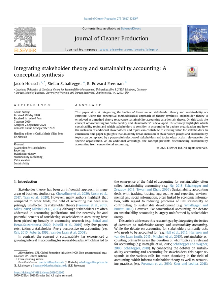 A6 - Integrating Stakeholder Theory and Sustainability Accounting | PDF ...