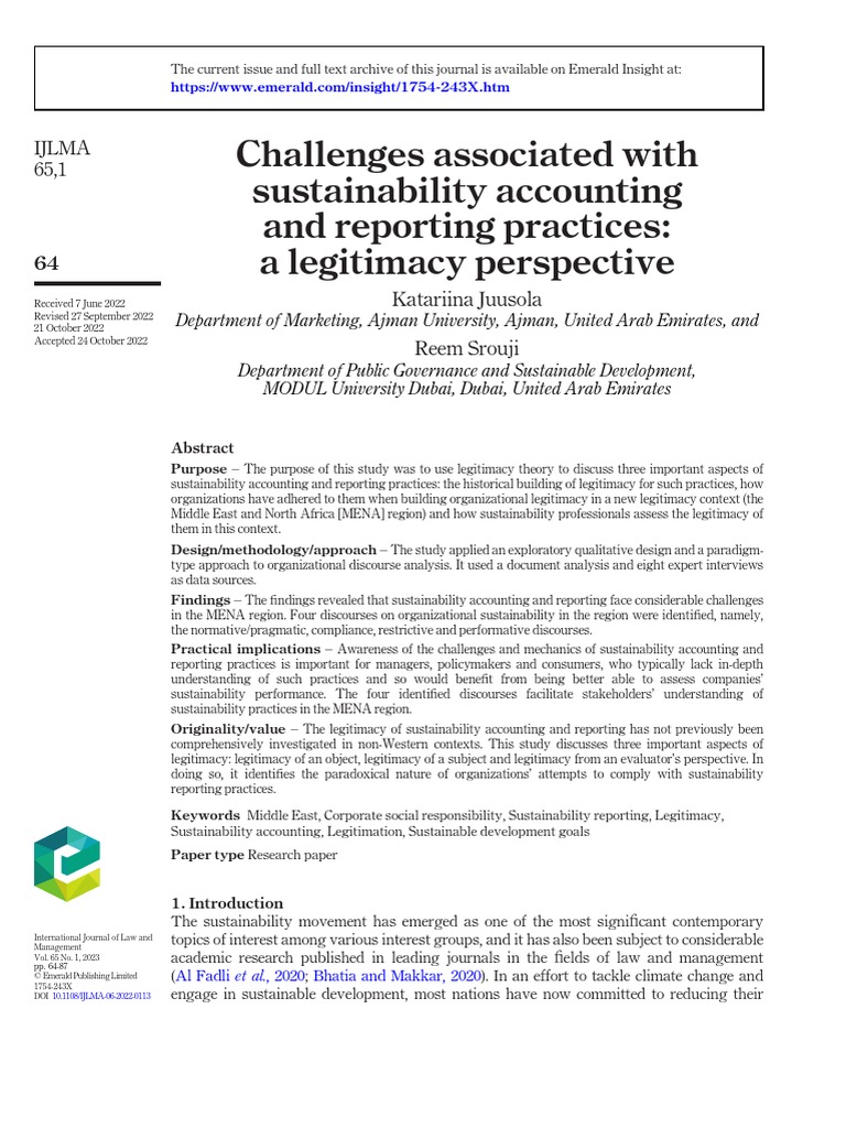 A7 - Challenges Associated With Sustainability Accounting and Reporting ...