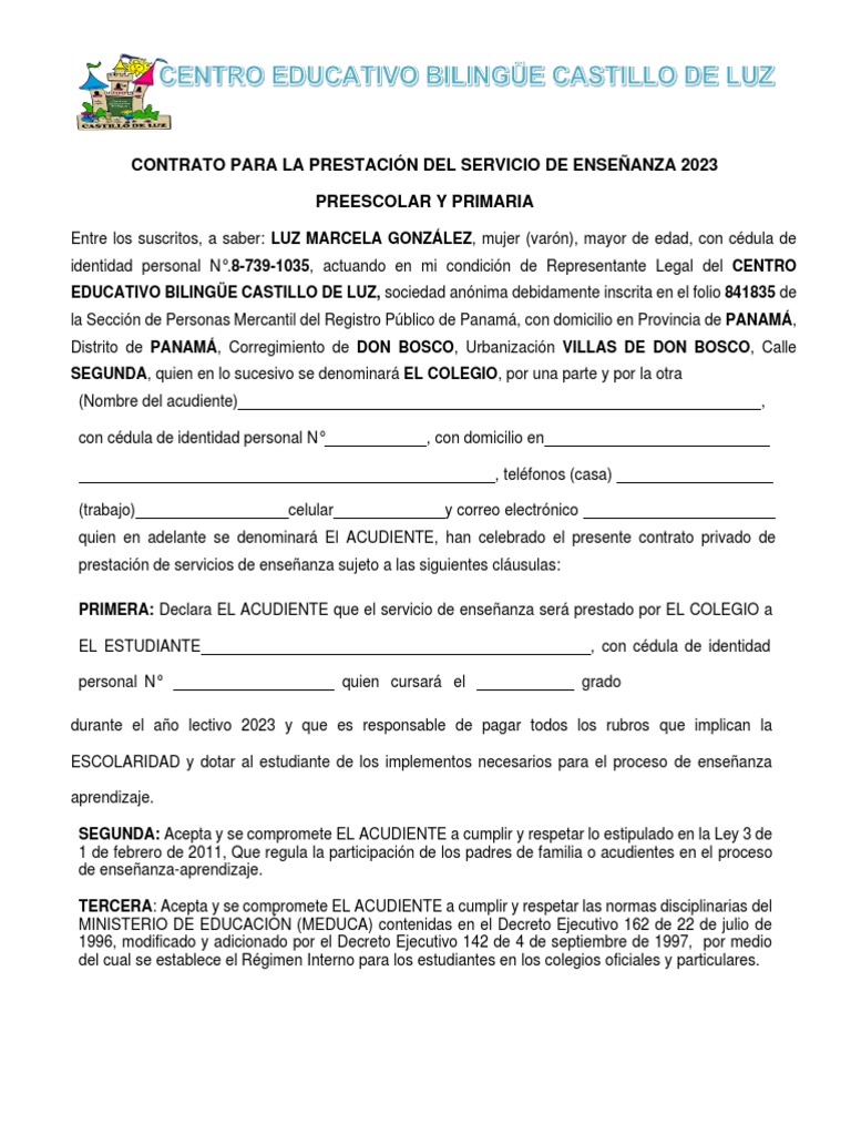 Contrato Preescolar y Primaria 2023 | PDF | Enseñando | Educación de la ...