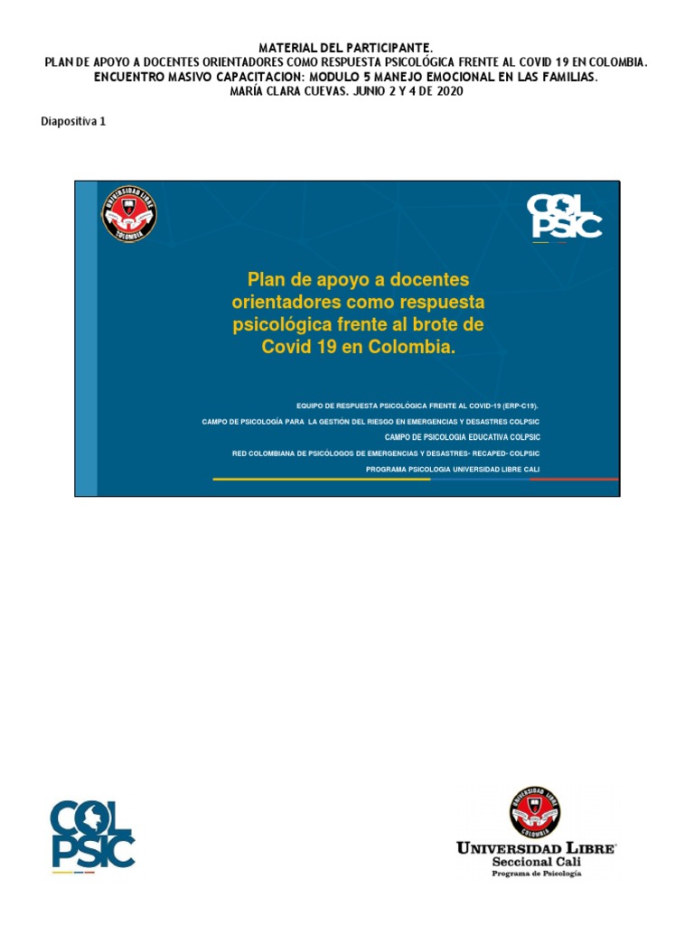 Material Del Participante MODULO 5 MANEJO EMOCIONAL EN LAS FAMILIAS. MARÍA CLARA CUEVAS | PDF ...