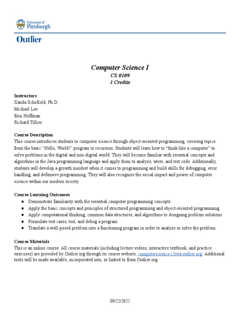 Computer Science Syllabus - Outlier | PDF | Computer Programming | Control Flow