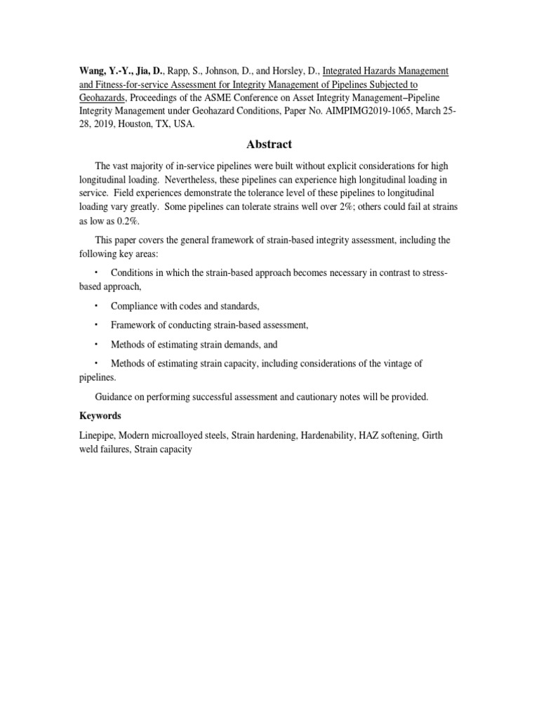 Integrated Hazards Management and Fitness-for-Service Assessment for ...
