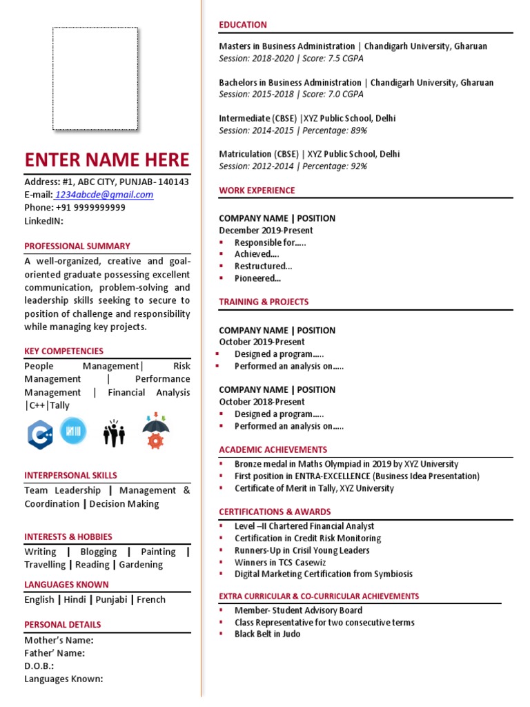 Sample Resume Format MBA | PDF | Career & Growth